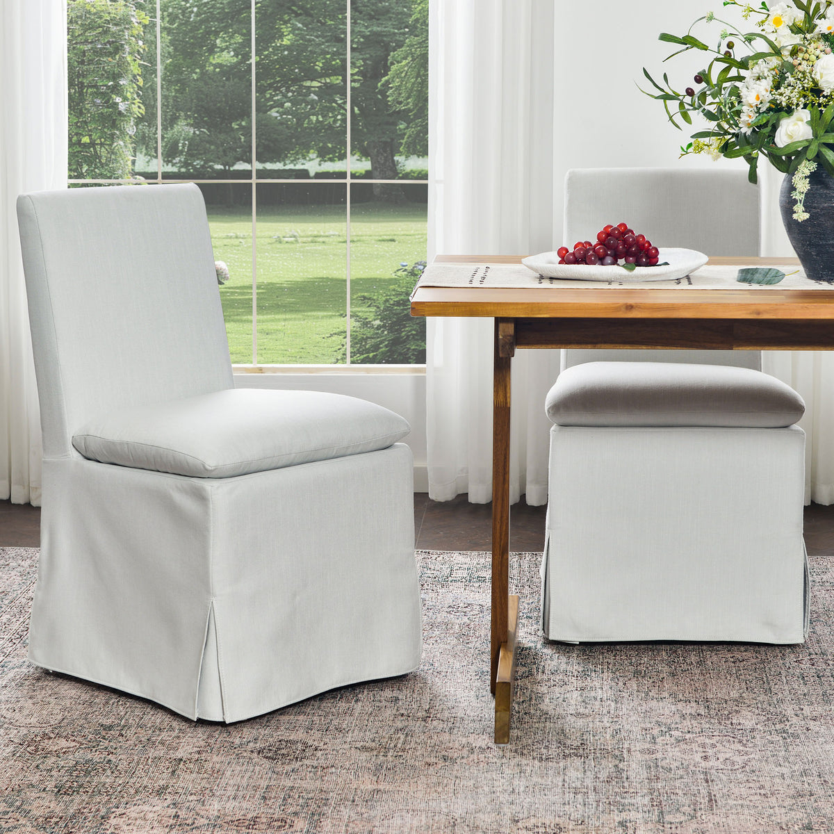 Diane Slipcover Performance Dining Chair with Casters | Upholstered ...