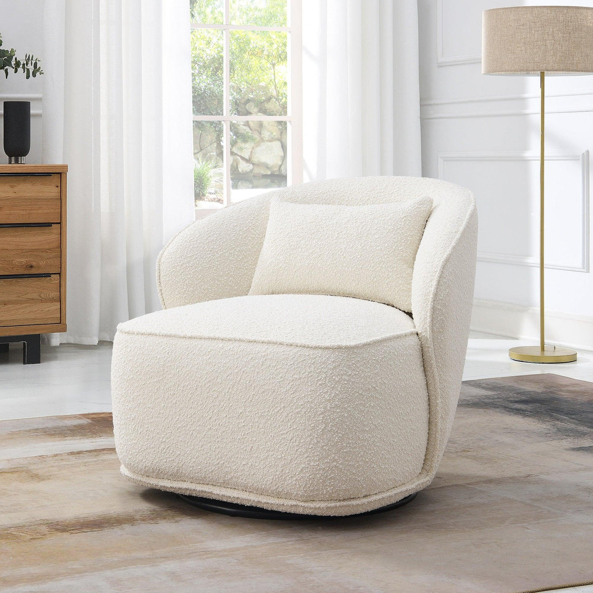 Laura Bouclé Swivel Barrel Chair – Kinwell Furniture